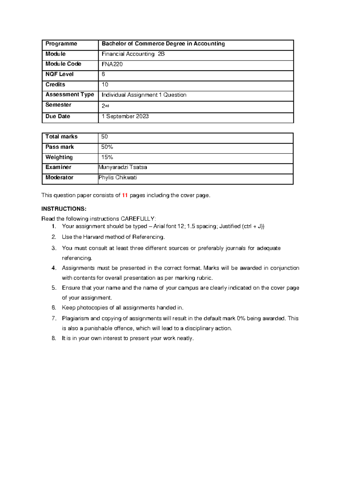 Financial Accounting 2B - Individual Assignment 1 Question - Programme ...