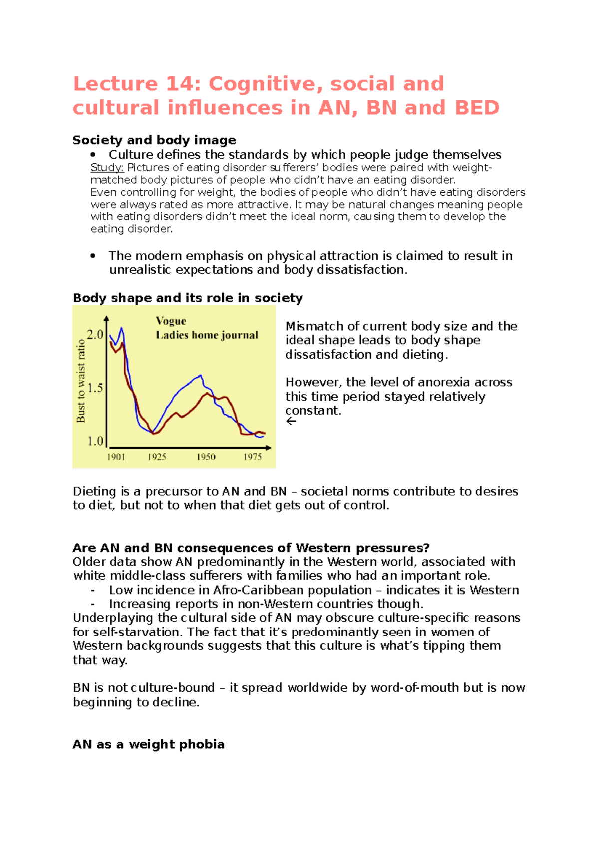 Lecture 14- Environmental influences in AN, BN and BED - Lecture 14 ...