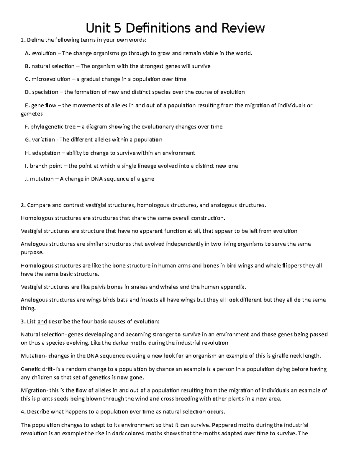 Unit 5 Definitions and Review - Unit 5 Definitions and Review Define ...