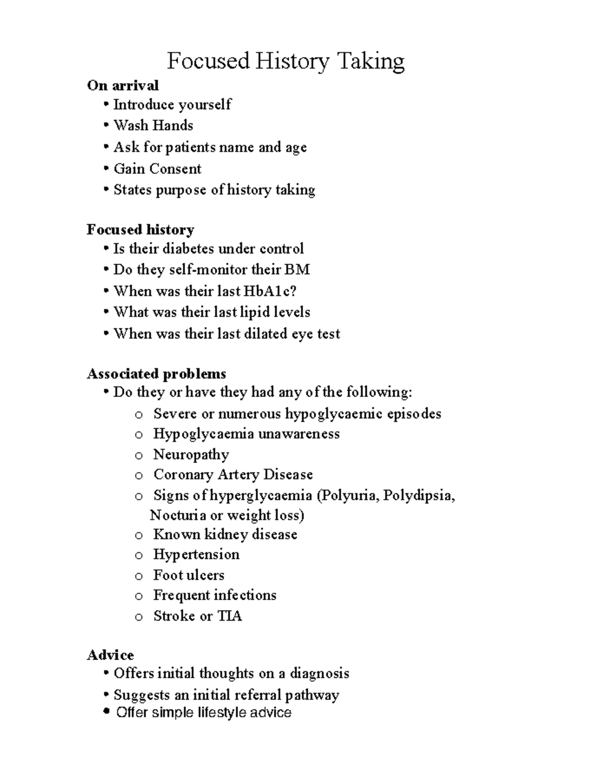 OSCE Focused History Taking Criteria - Focused History Taking On ...