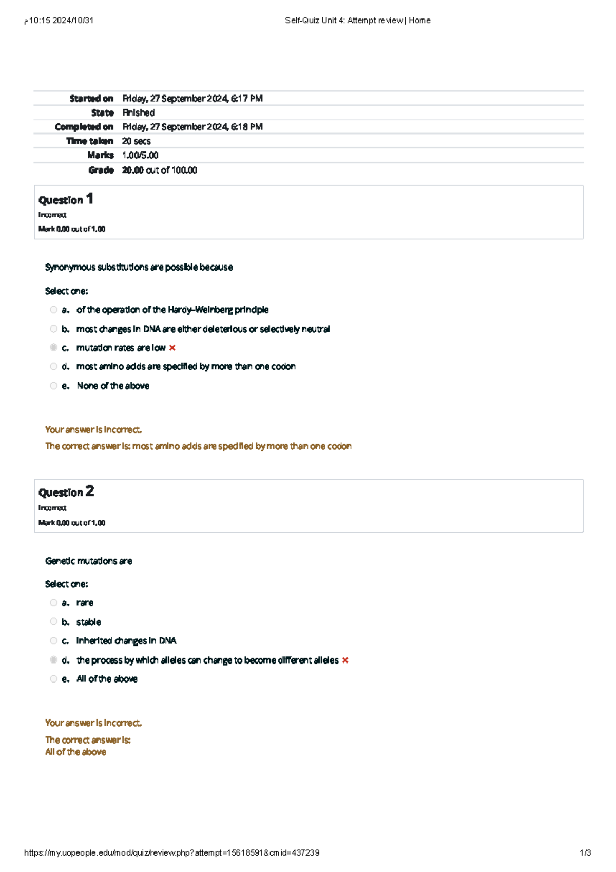 Self-Quiz Unit 4 Attempt review Home - Started on Friday, 27 September 2024, 6:17 PM State ...