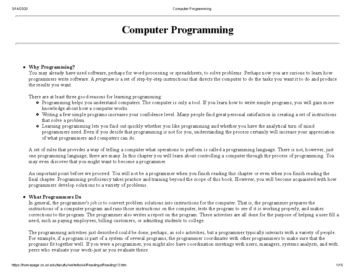 Computer Programming python - Computer Programming Why Programming? You ...