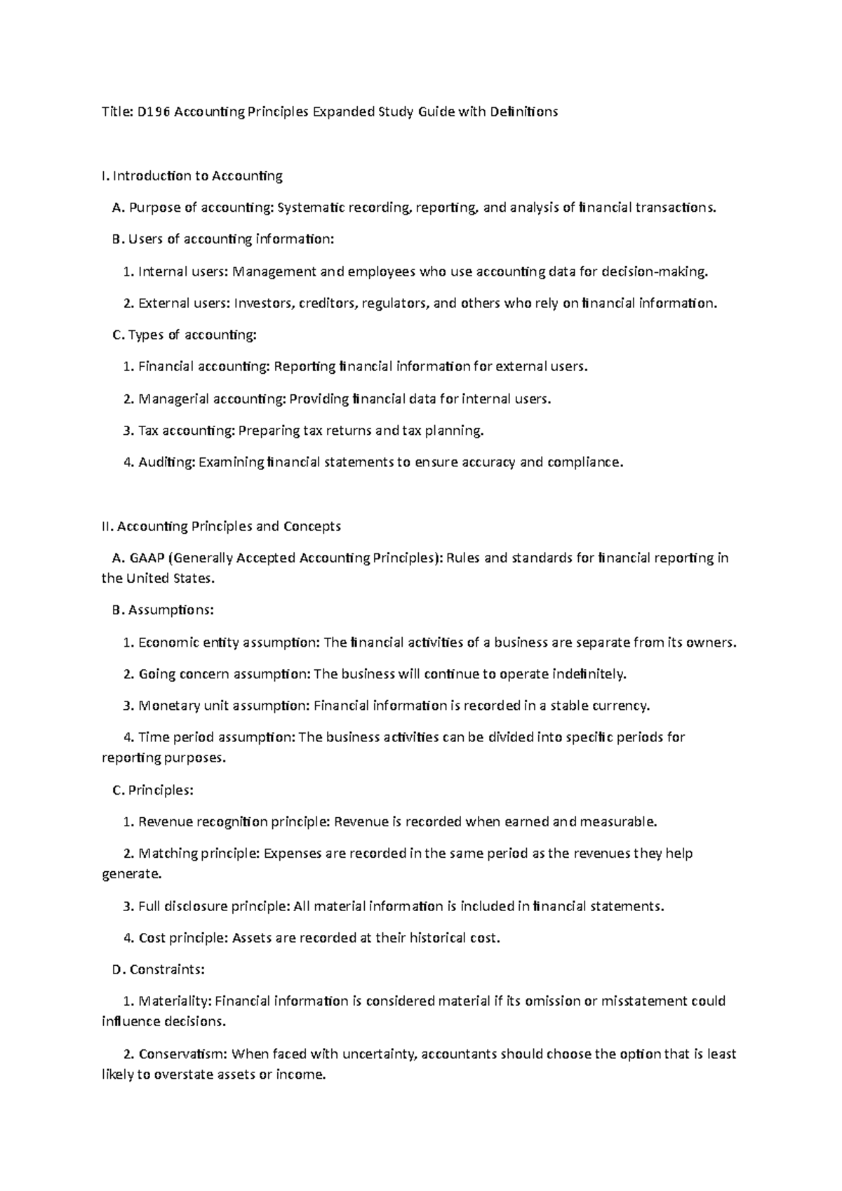 D196 Study guide - Title: D196 Accounting Principles Expanded Study ...