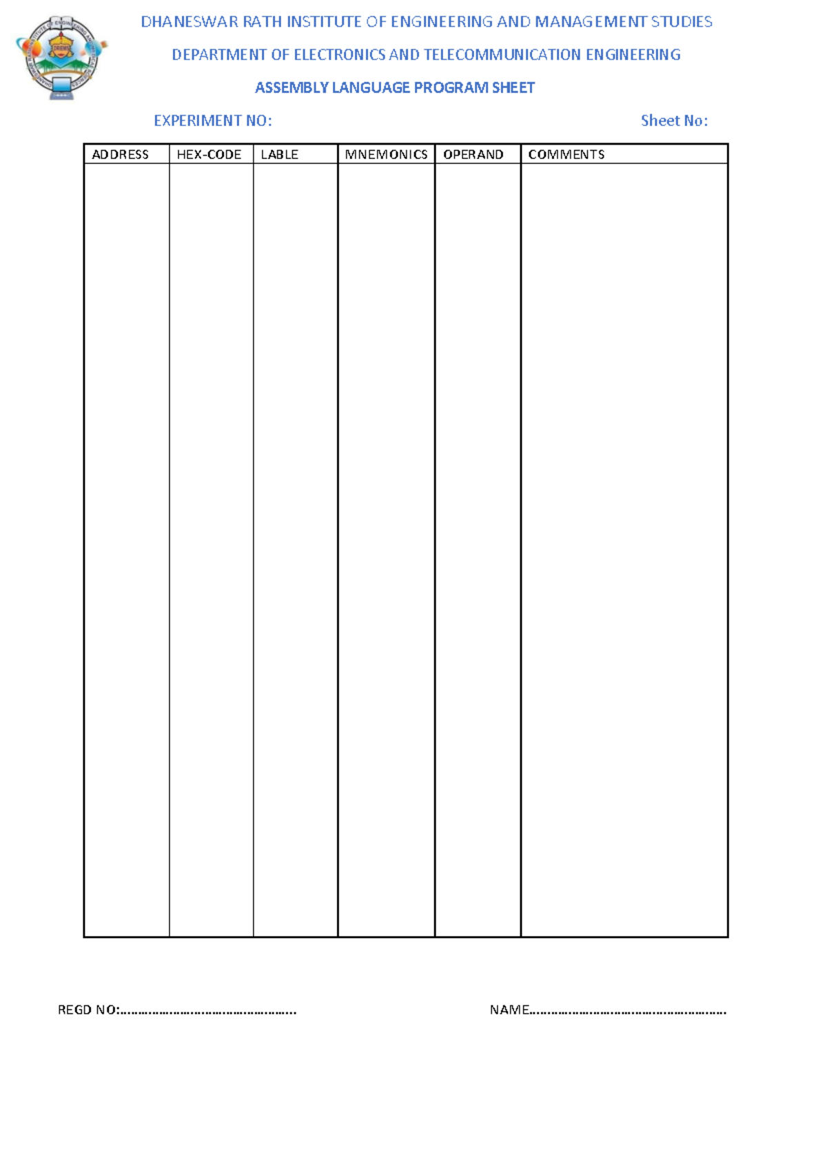 Assembly Language Program Format - Digital Signal Processing ...