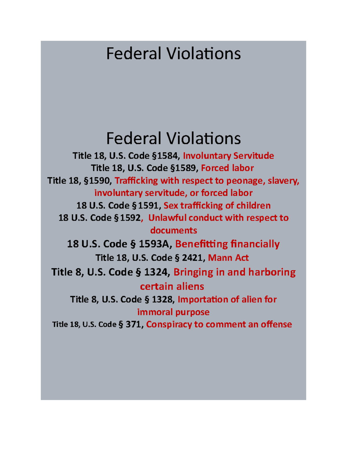 Federal Violations - Federal Violations Federal Violations Title 18, U ...