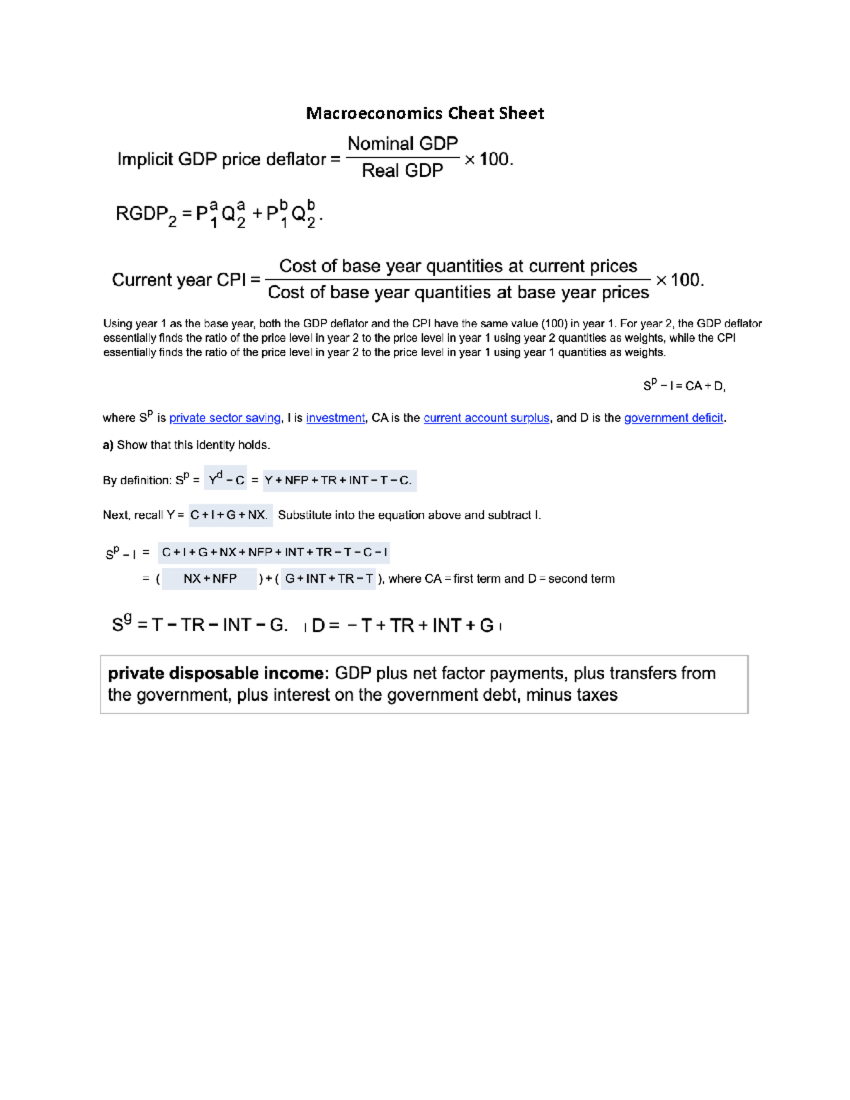Macroeconomics Cheat Sheet - 2150 - Studocu