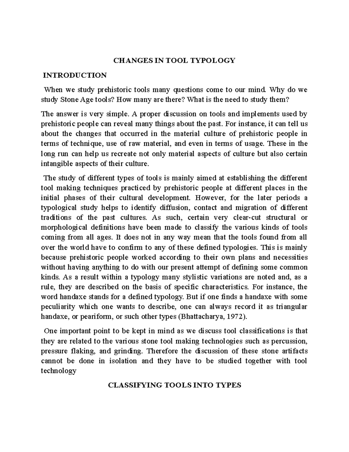Tool Typology - CHANGES IN TOOL TYPOLOGY INTRODUCTION When we study ...