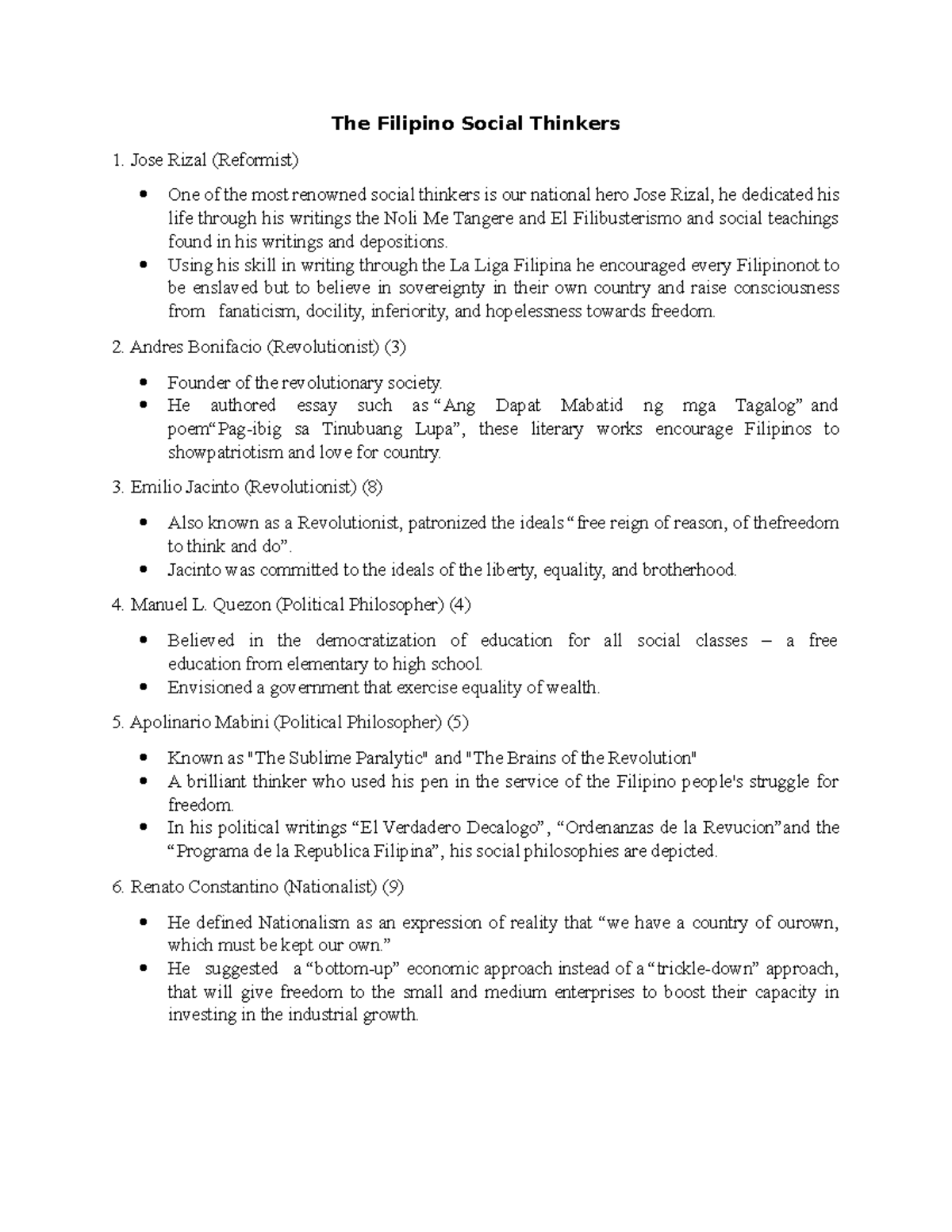 DISS Final Notes - not yet done - The Filipino Social Thinkers Jose ...