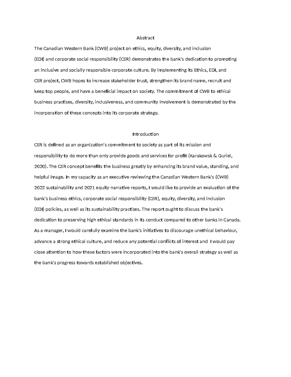 Mid sample - mandatory assignment for course - Abstract The Canadian ...