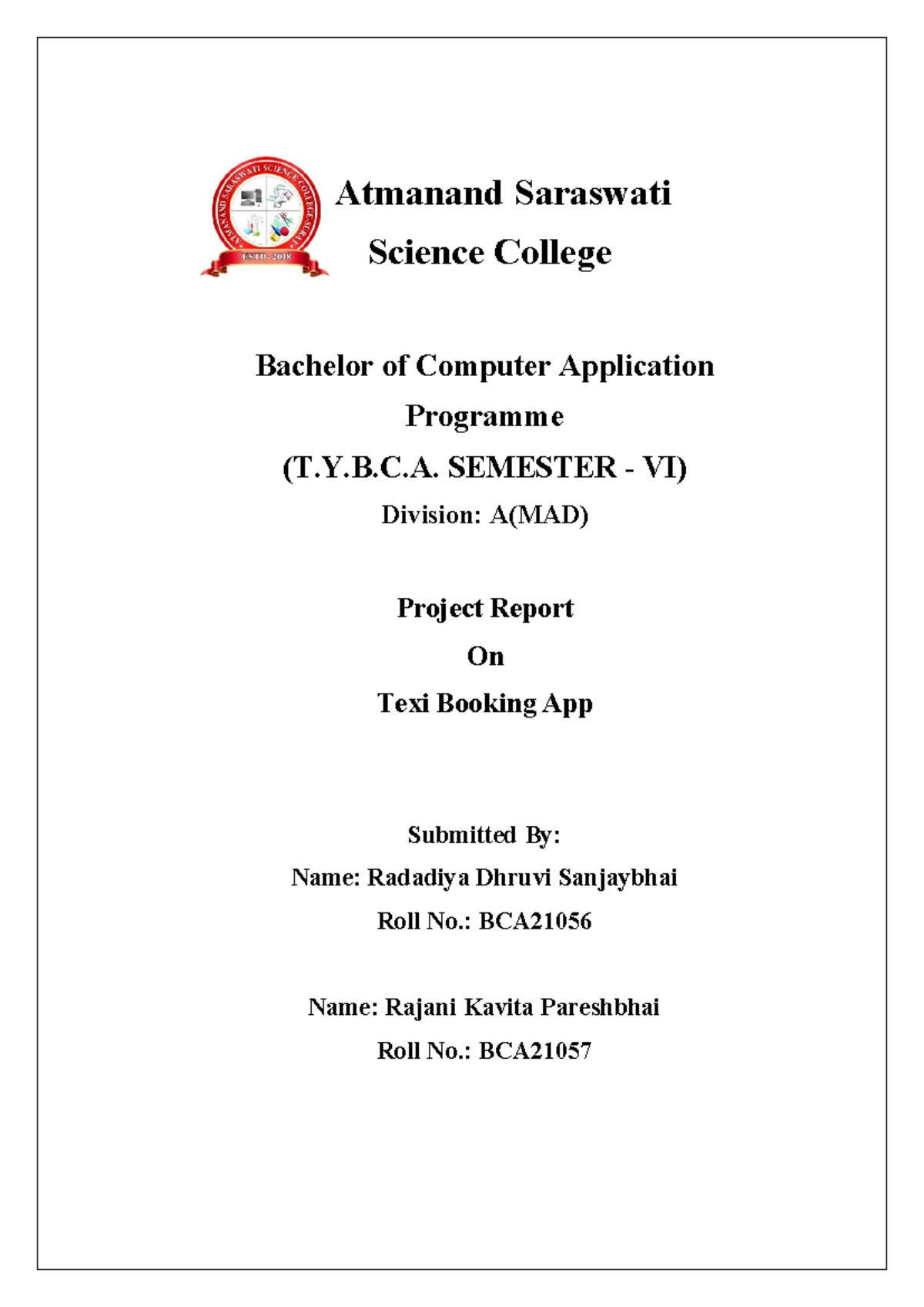 project document - Atmanand Saraswati Science College Bachelor of ...