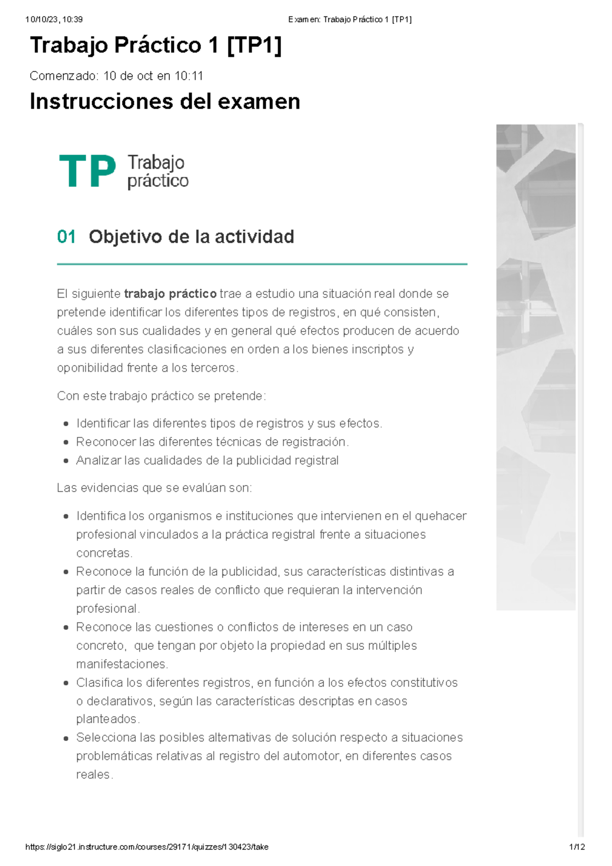Examen Trabajo Práctico 1 [TP1] PPI- Registral-95% - Trabajo Práctico 1 [TP1] Comenzado: 10 de ...