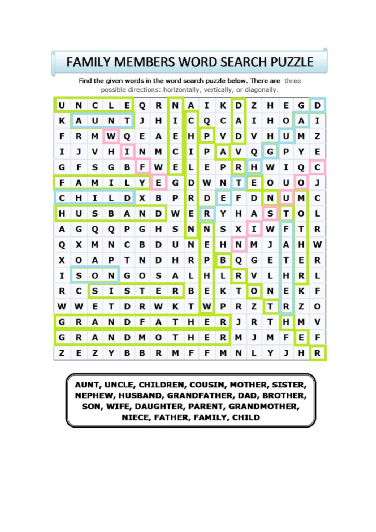 Family members word puzzle - Inglés II - Studocu