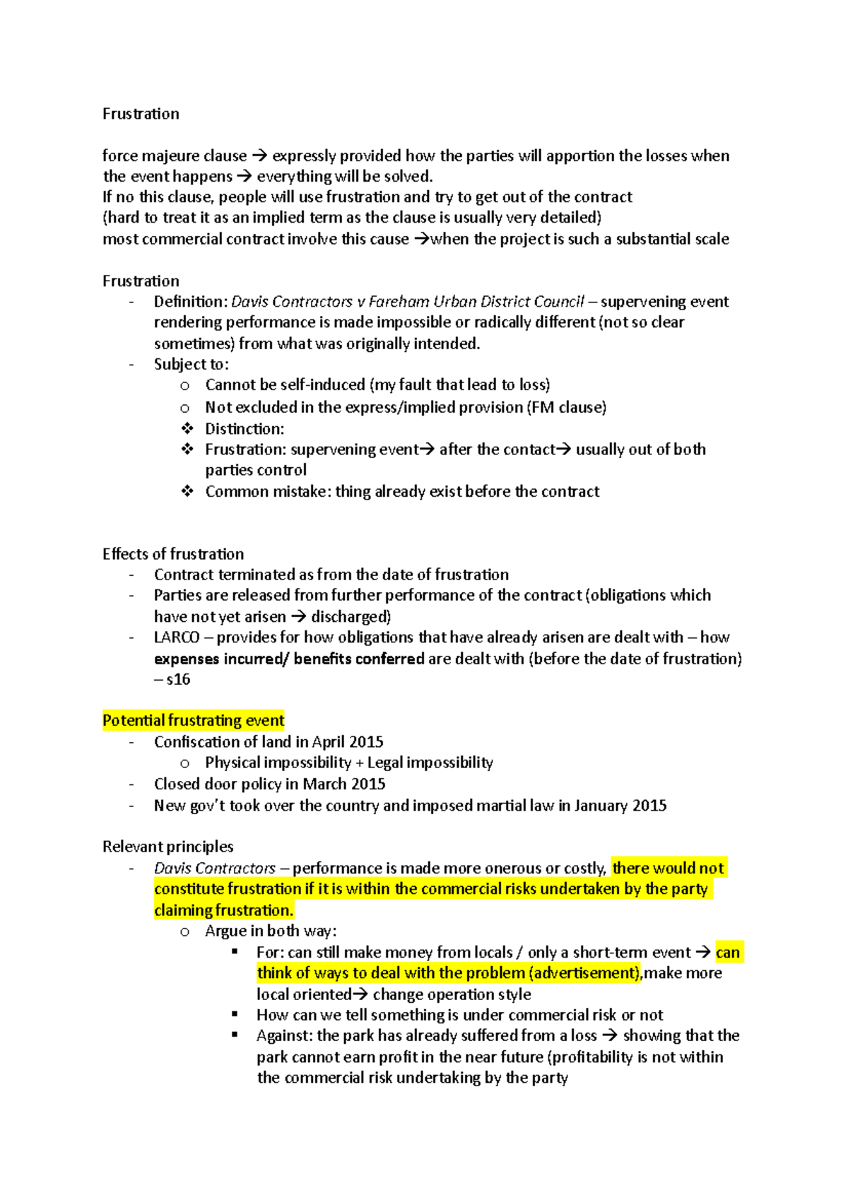 Tutorial 8 - Frustration force majeure clause expressly provided how ...