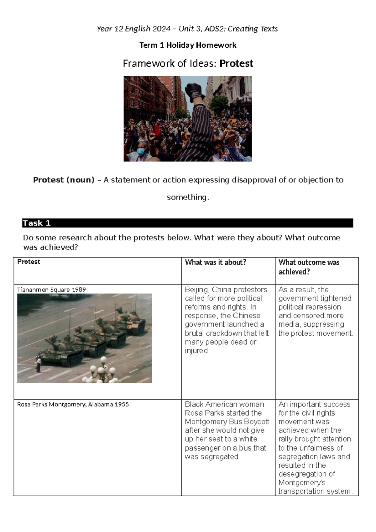 12ENG U3AOS2 Term 1 Holiday Homework - Introd - Year 12 English 2024 ...
