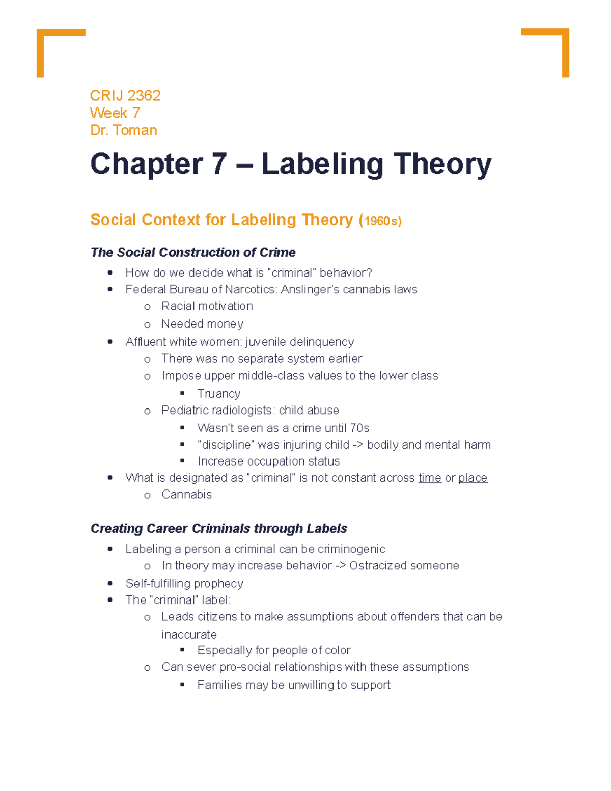Chapter 7 - Labeling Theory - CJ 262 - SHSU - Studocu