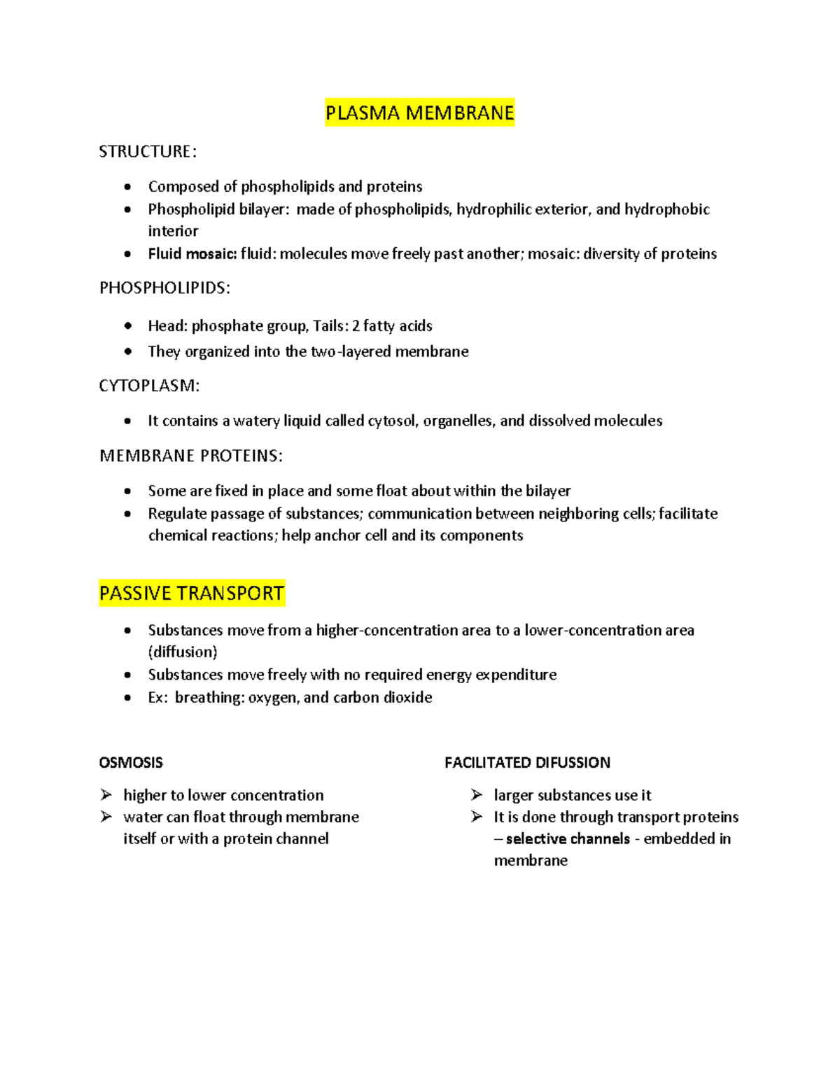 Plasma Membrane and Types of Transport - PLASMA MEMBRANE STRUCTURE ...