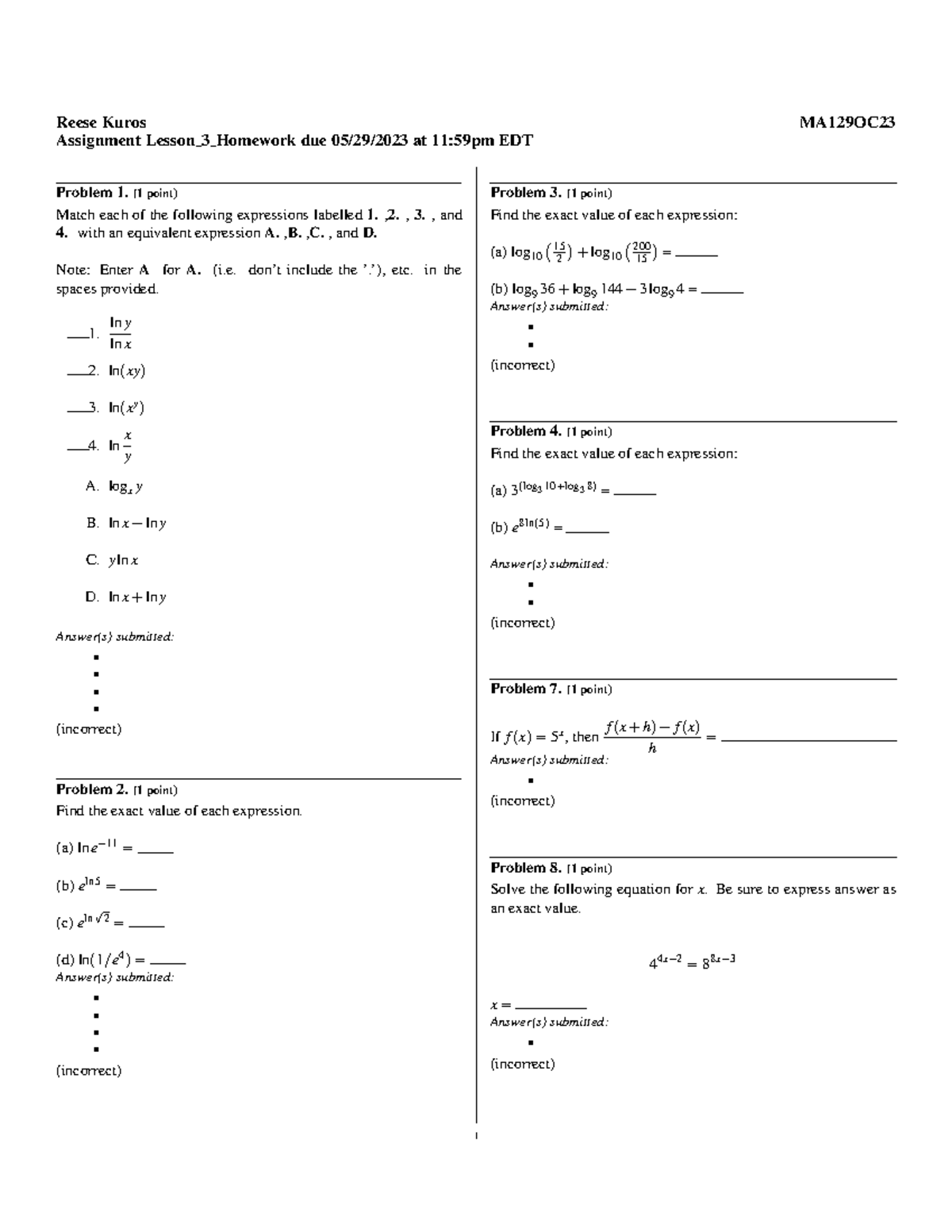 Homework 3 - Reese Kuros MA129OC Assignment Lesson 3 Homework due 05/29 ...