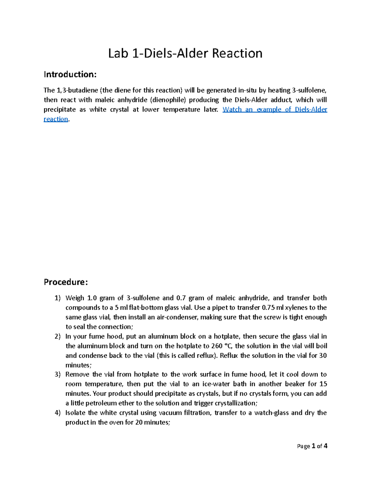 1-Diels-Alder - Lab information - Lab 1-Diels-Alder Reaction Introduction: The 1,3-butadiene ...