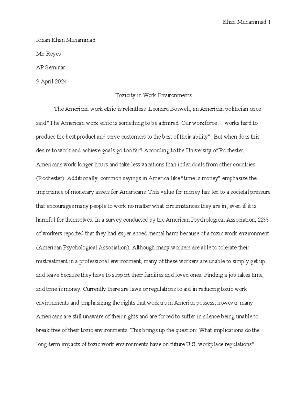 IWA Final Draft - Rizan Khan Muhammad Mr. Reyes AP Seminar 9 April 2024 ...