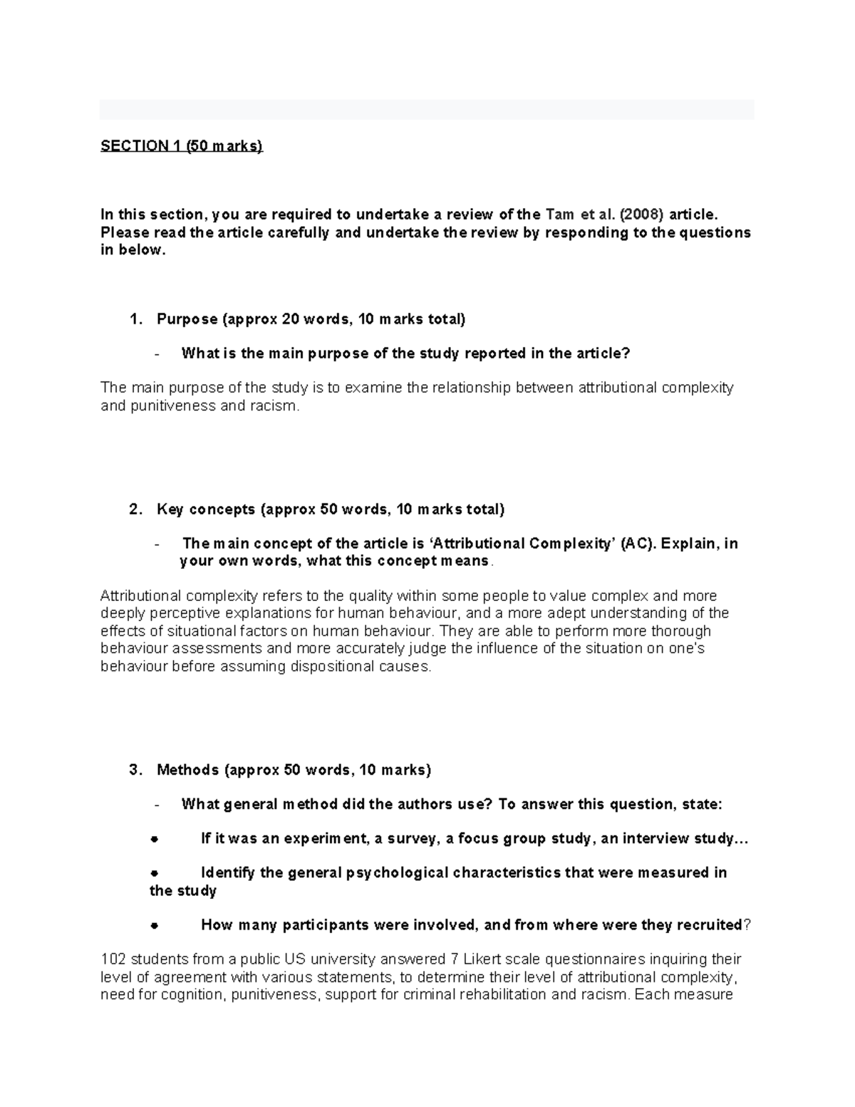 Assessment 1 - attributions - SECTION 1 (50 marks) In this section, you ...