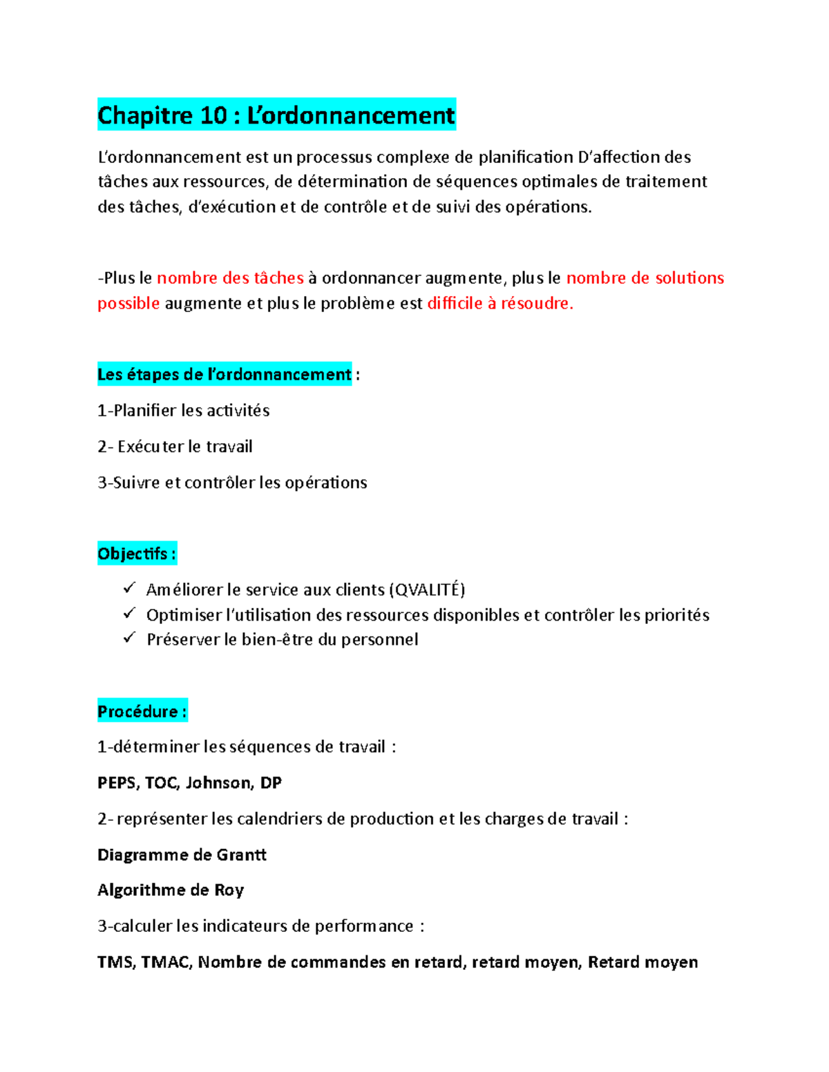 Chapitre 10- aot4200 - Chapitre 10 : L’ordonnancement L’ordonnancement est un processus complexe ...