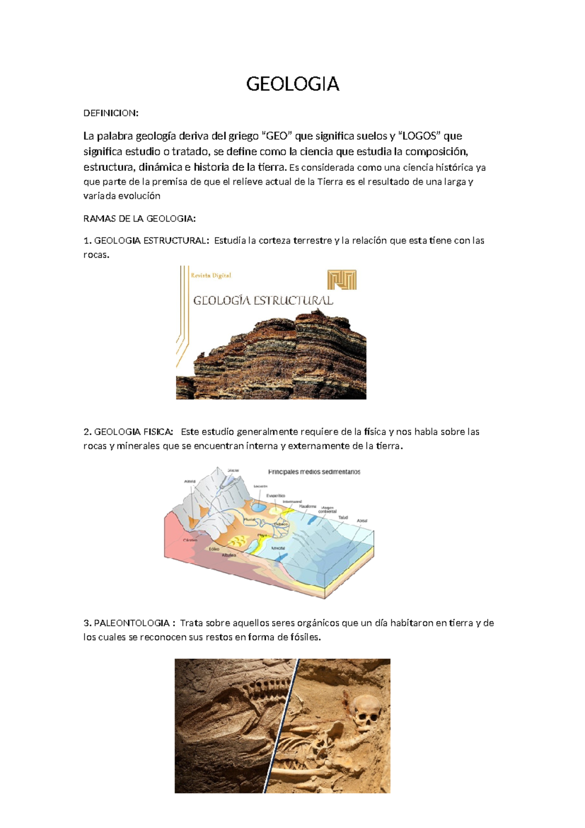 Geologia 1 - GEOLOGIA DEFINICION: La palabra geología deriva del griego ...