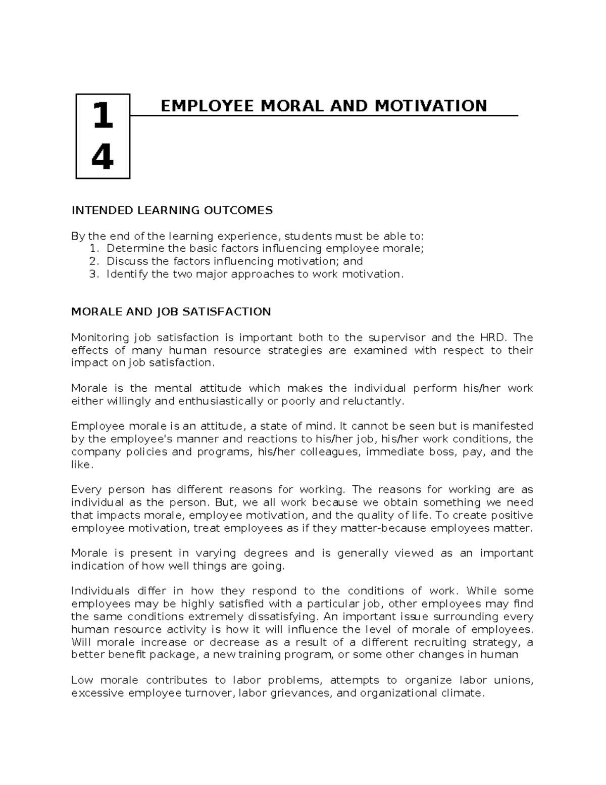 HRM14-Employee-Morale-and-Motivation - 1 4 EMPLOYEE MORAL AND ...