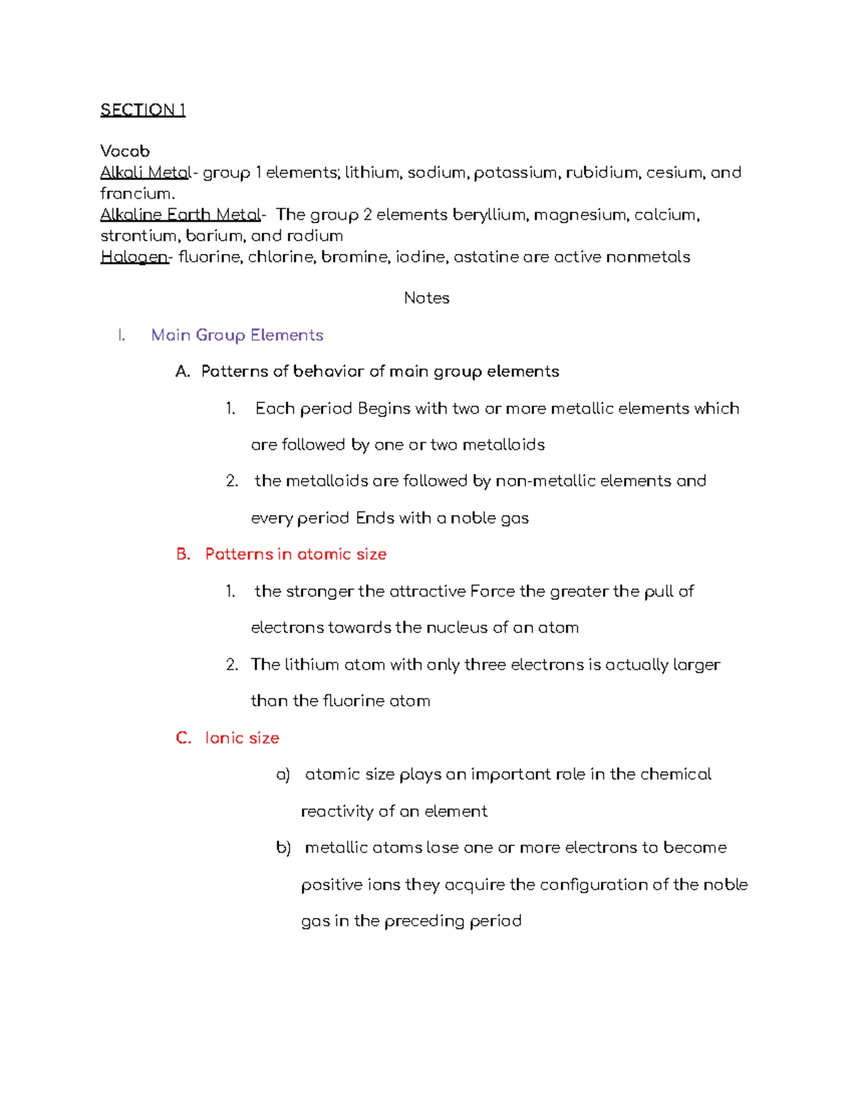 Chemistry notes Chapter 8 - SECTION 1 Vocab Alkali Metal- group 1 ...