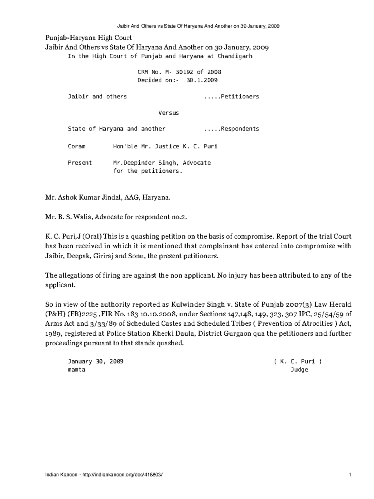 Jaibir v. State of Haryana - Punjab-Haryana High Court Jaibir And ...
