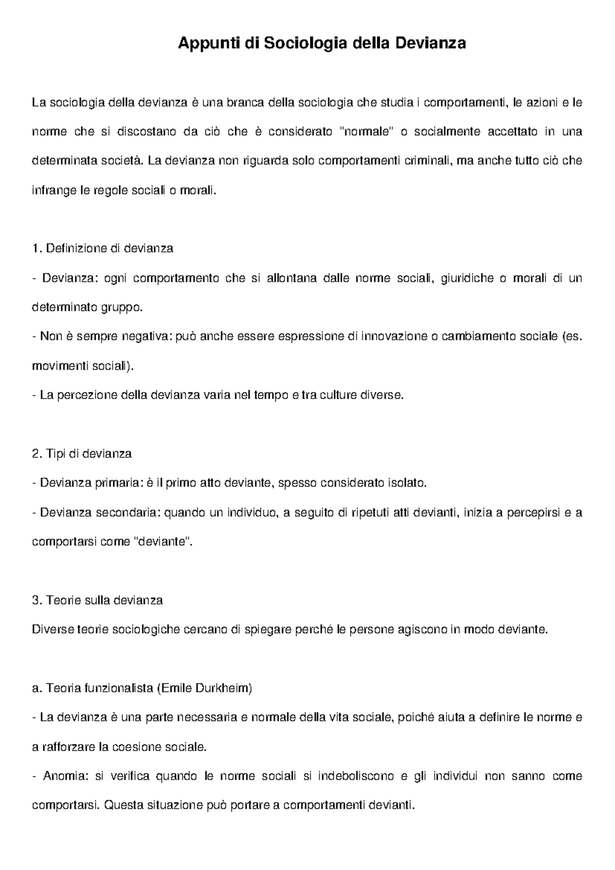 Appunti Sociologia Della Devianza - Appunti di Sociologia della Devianza La sociologia della ...