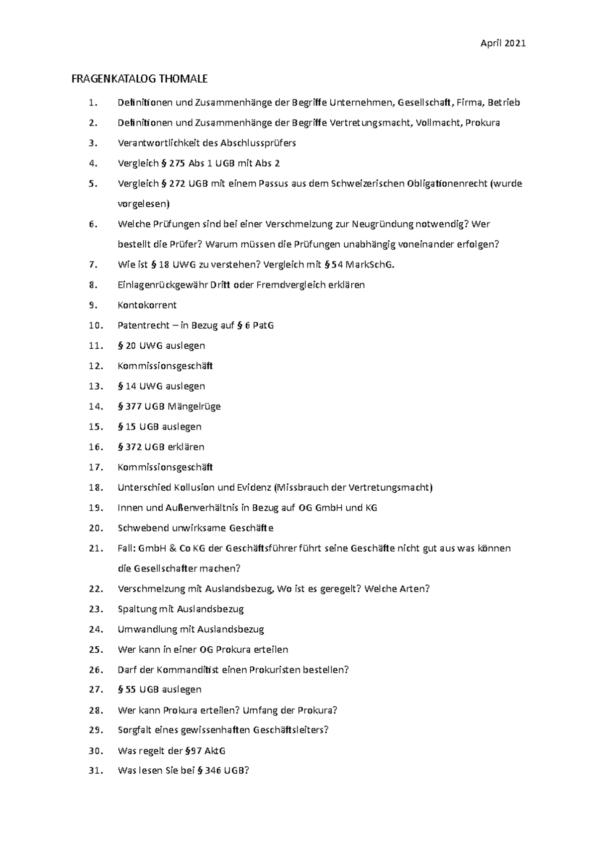 Fragenkatalog Thomale 2021 - April 2021 FRAGENKATALOG THOMALE ...