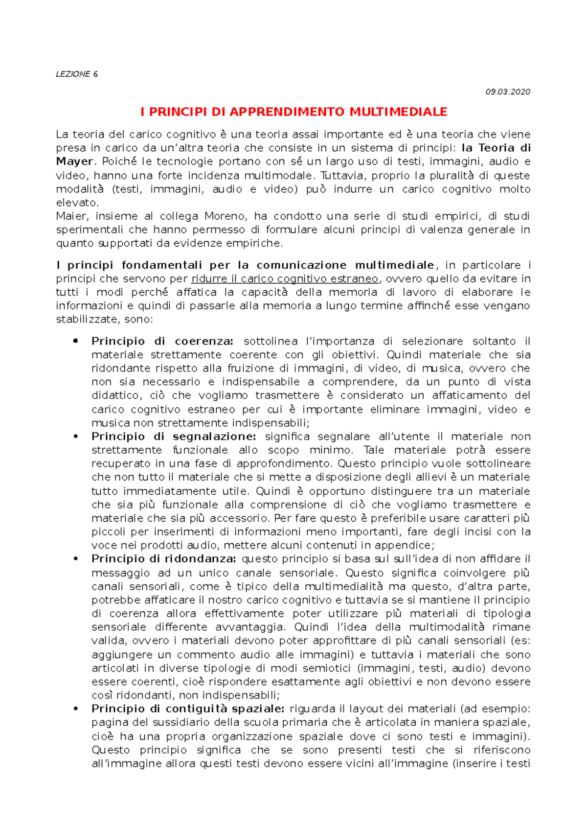 Lezione 6 - TECNOLOGIE DIDATTICHE PROF. MARTINI - LEZIONE 6 I PRINCIPI ...