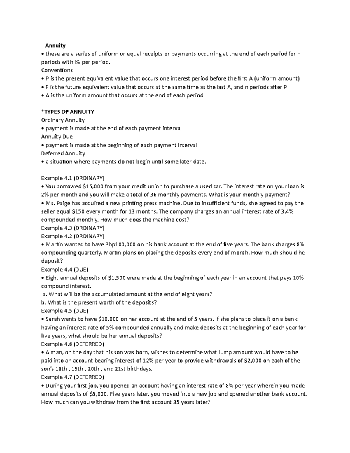 Annuity notes and examples questions -Annuity— these are a series of ...