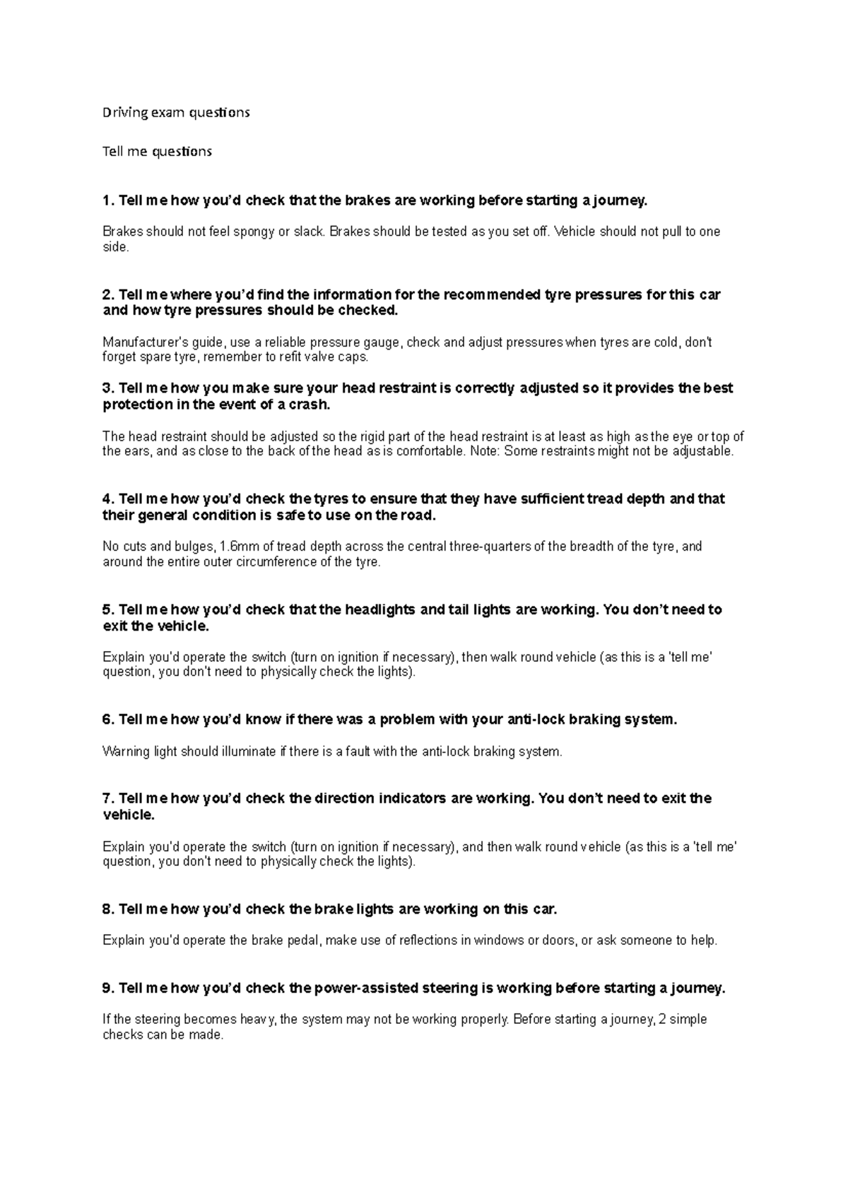 Driving question s - bbbbbbbbbbbbbbb - Driving exam questions Tell me ...