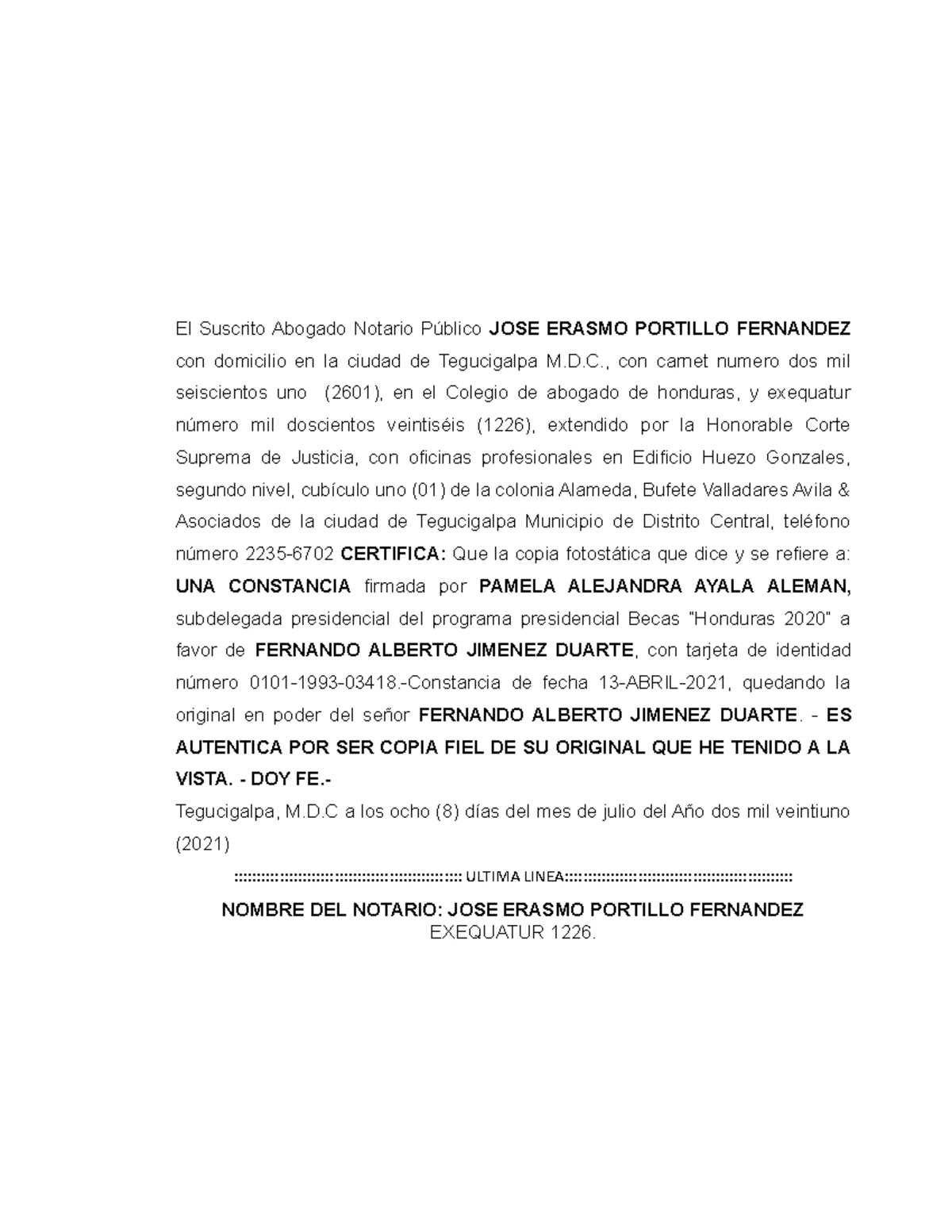 Autentica DE DOCUMENTO - El Suscrito Abogado Notario Público JOSE ...