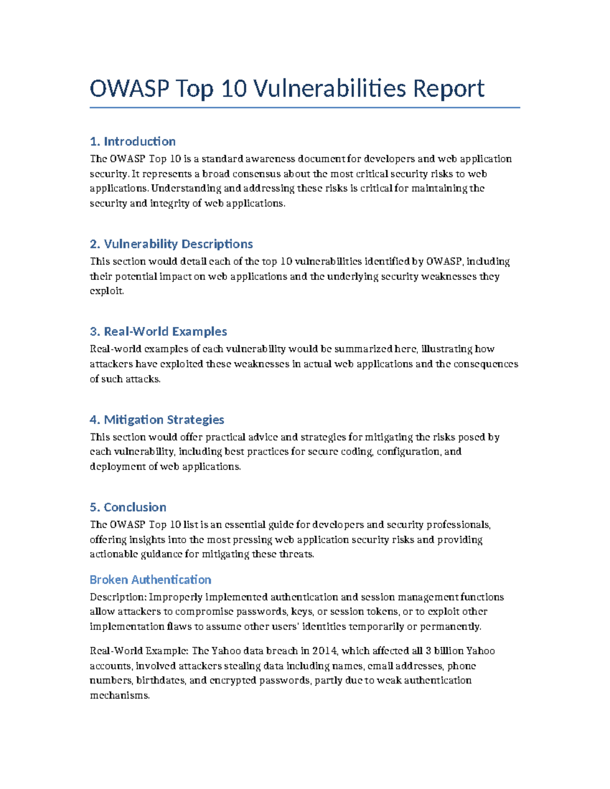 Owasp Top 10 Vulnerabilities Report Owasp Top 10 Vulnerabilities Report 1 Introduction The