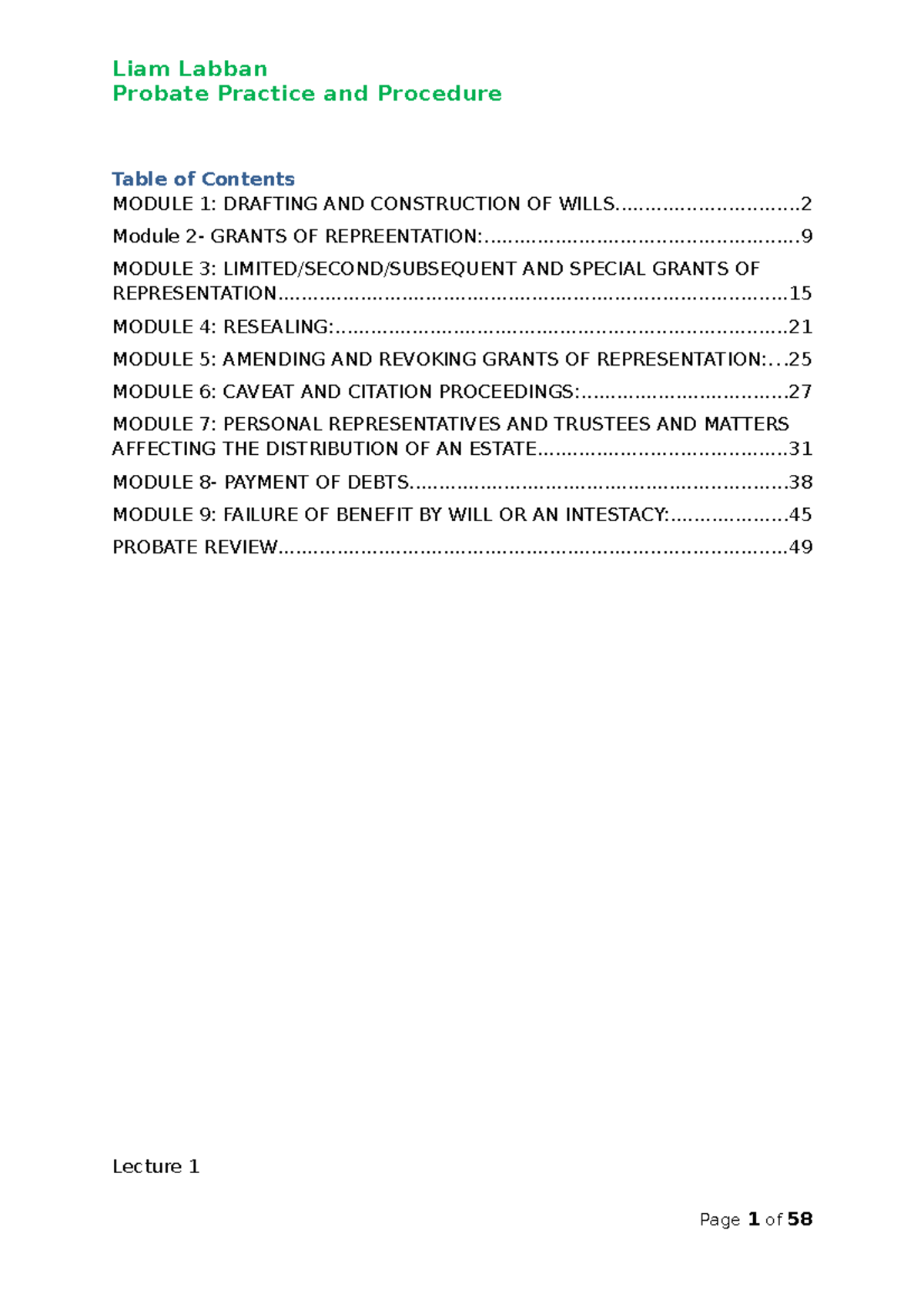 Probate Practice and Procedure Lectures - Probate Practice and ...