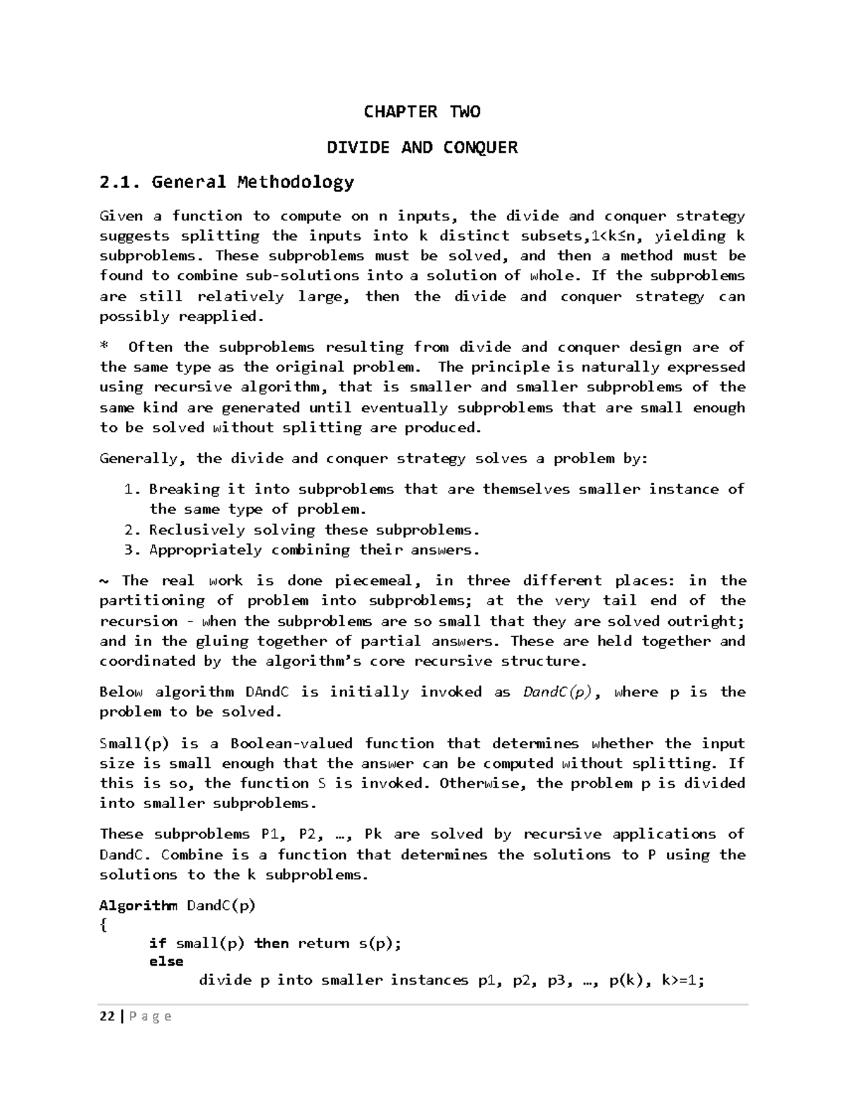 Chapter two - CHAPTER TWO DIVIDE AND CONQUER 2. General Methodology ...