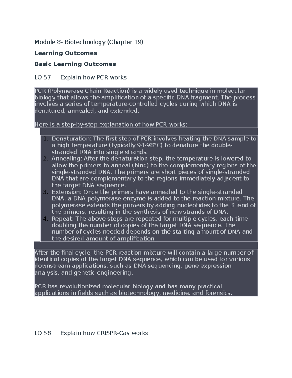 Module 8 - Biotechnology - The process involves a series of temperature ...