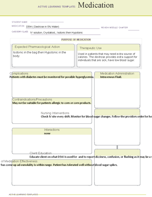 D5W practice document - ACTIVE LEARNING TEMPLATES Medication STUDENT ...