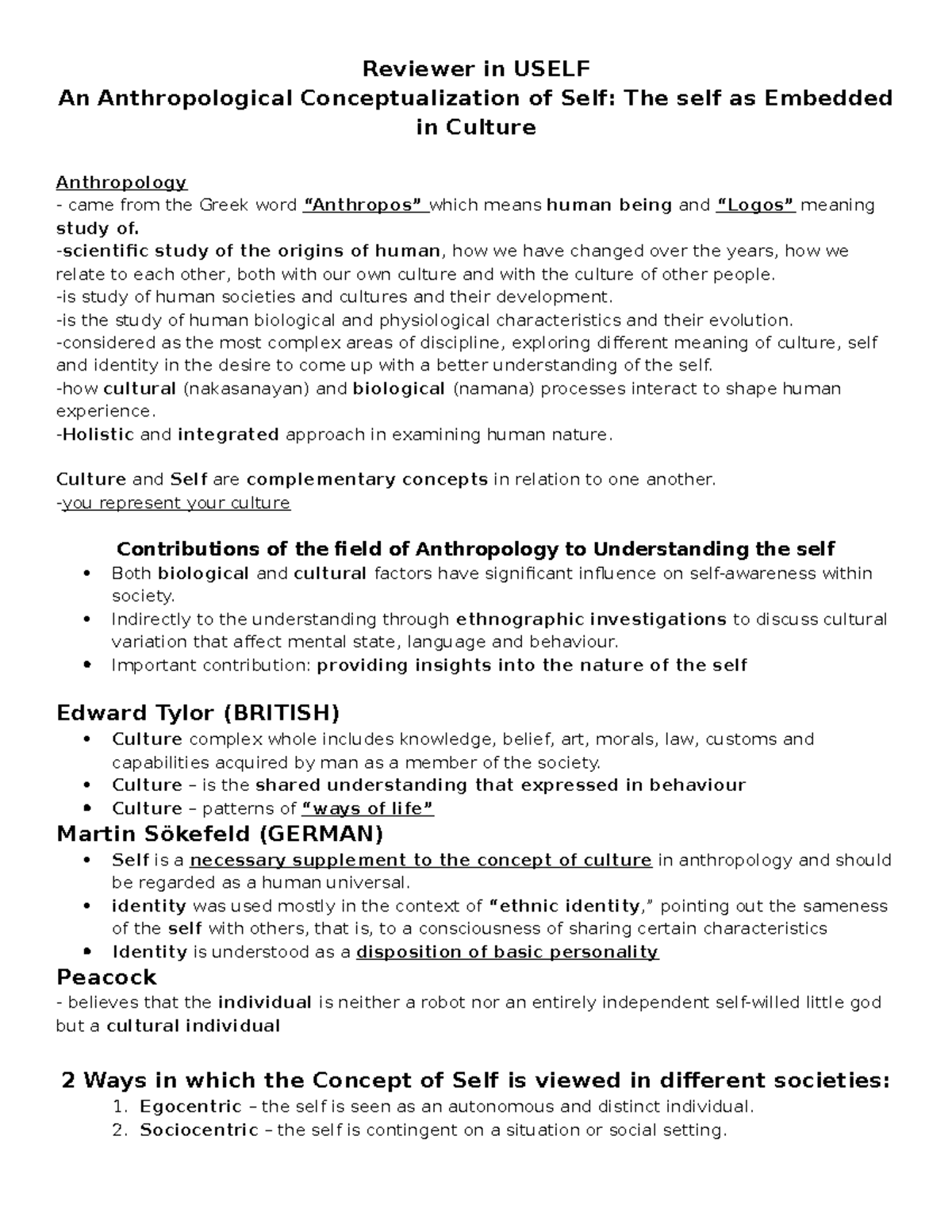 Uself Reviewer - Understanding Self - DHVSU - Studocu