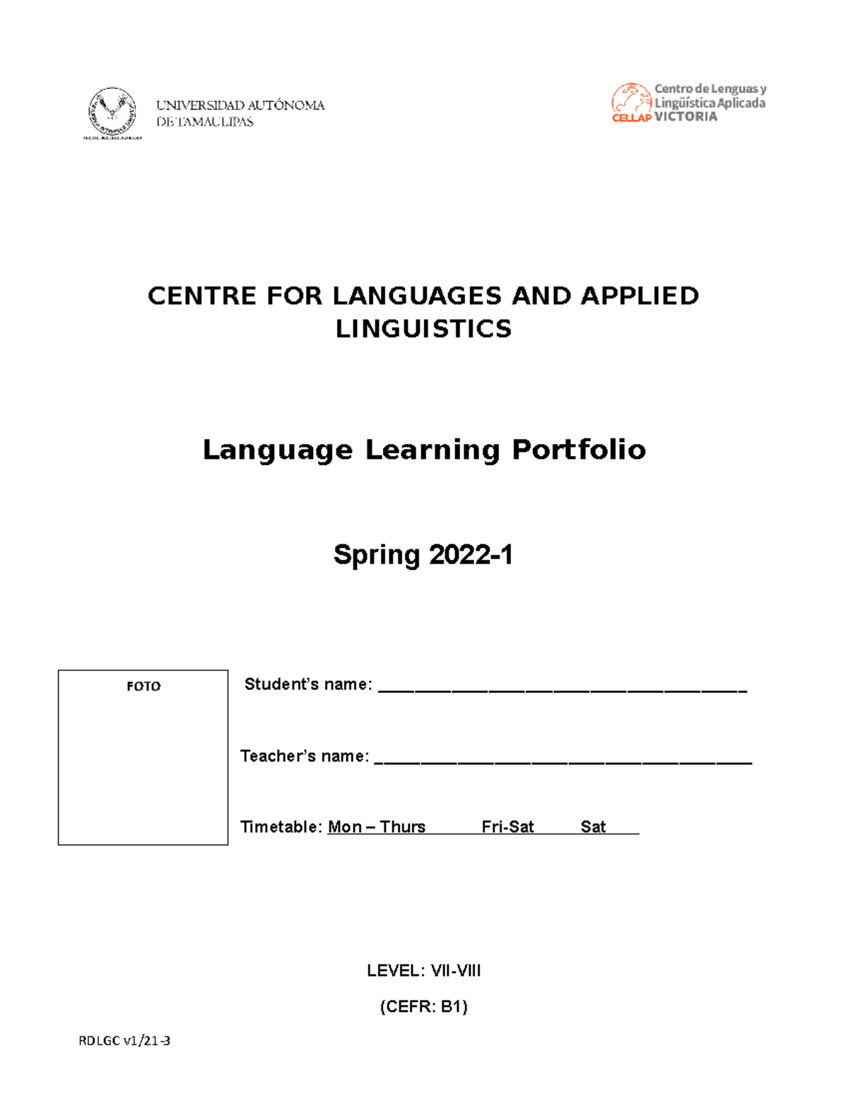 Portfolio 4Level 78 2022 - CENTRE FOR LANGUAGES AND APPLIED LINGUISTICS ...