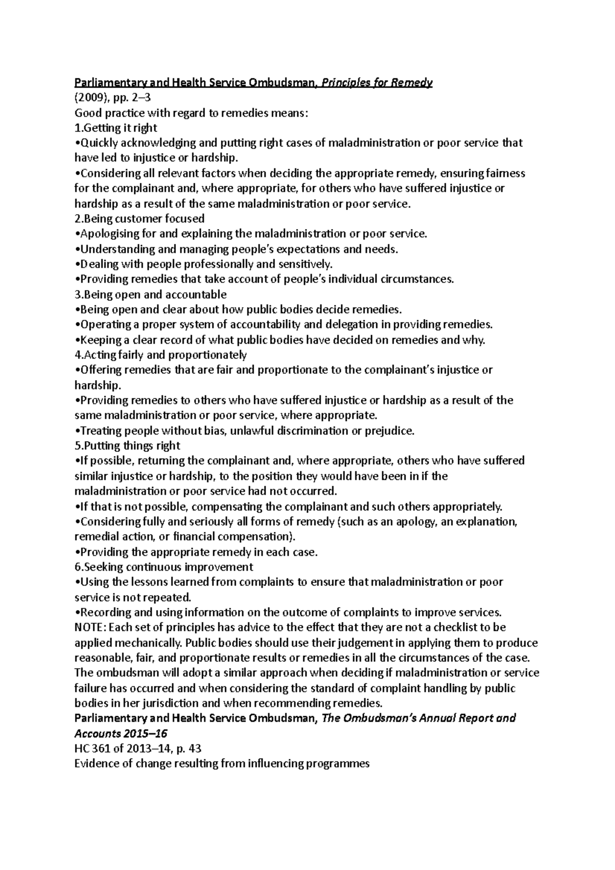 Parliamentary and Health Service Ombudsman, Principles for Remedy - 2 ...