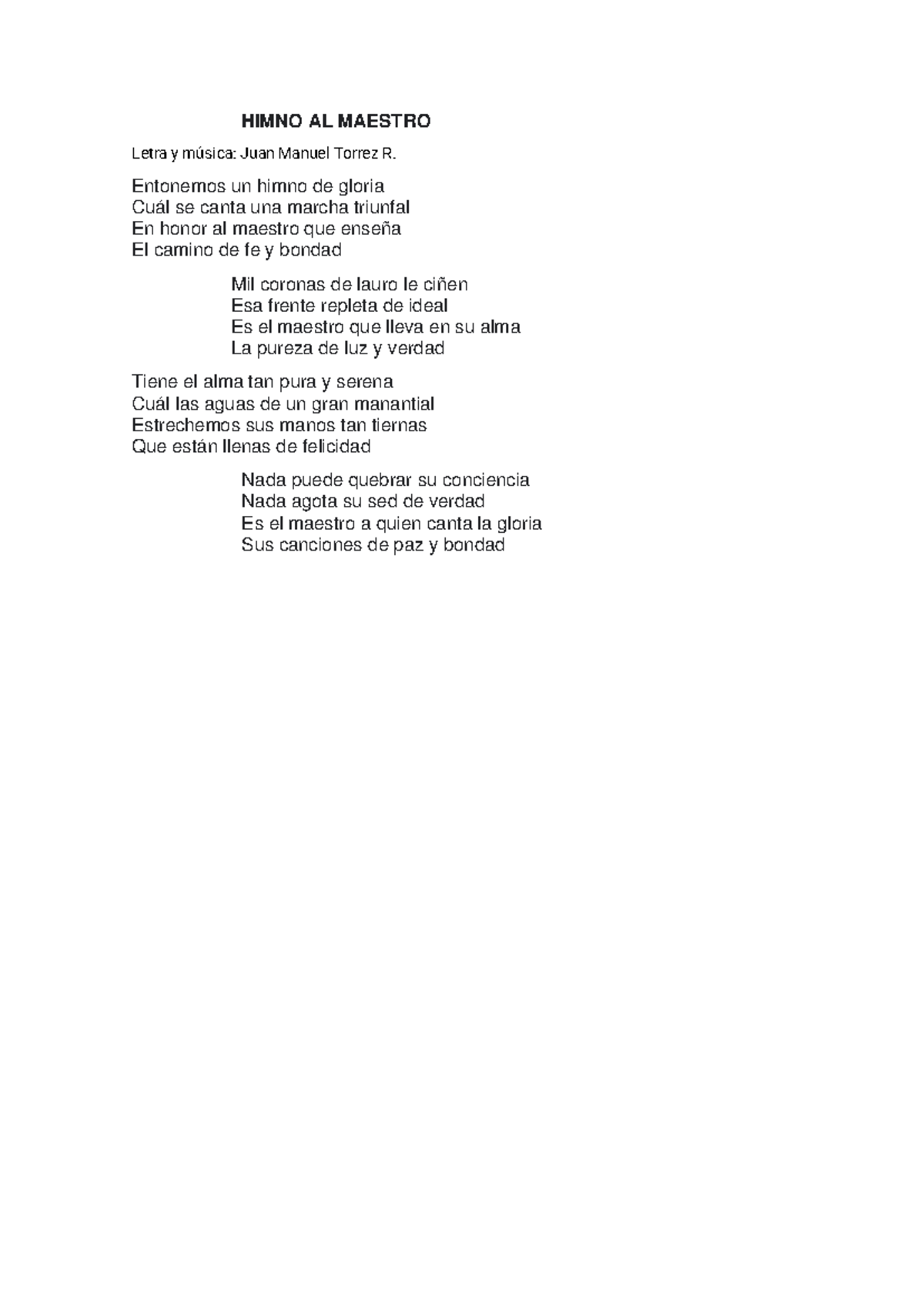 Himno AL Maestro - HIMNO AL MAESTRO Letra y música: Juan Manuel Torrez ...