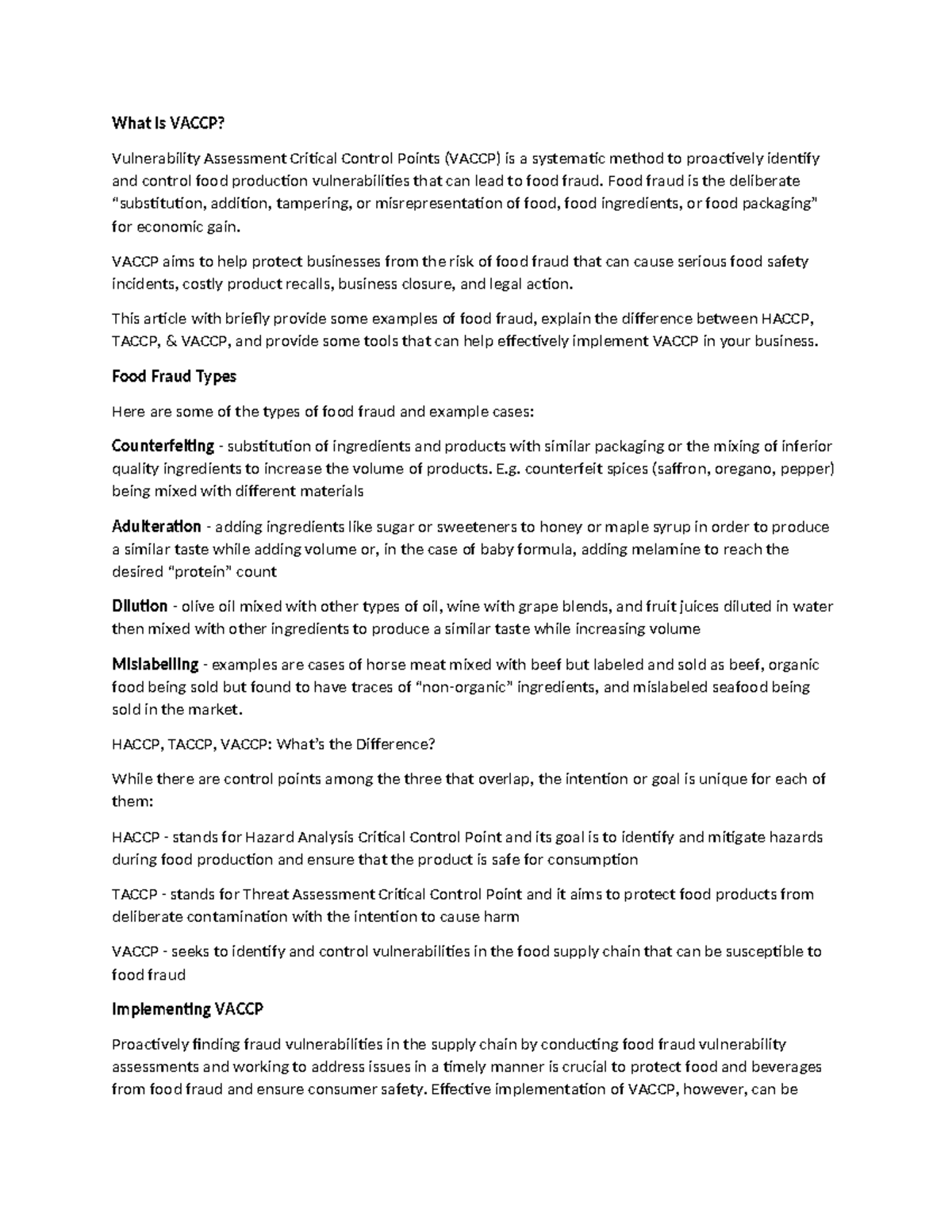 Vaccp - What is VACCP? Vulnerability Assessment Critical Control Points ...