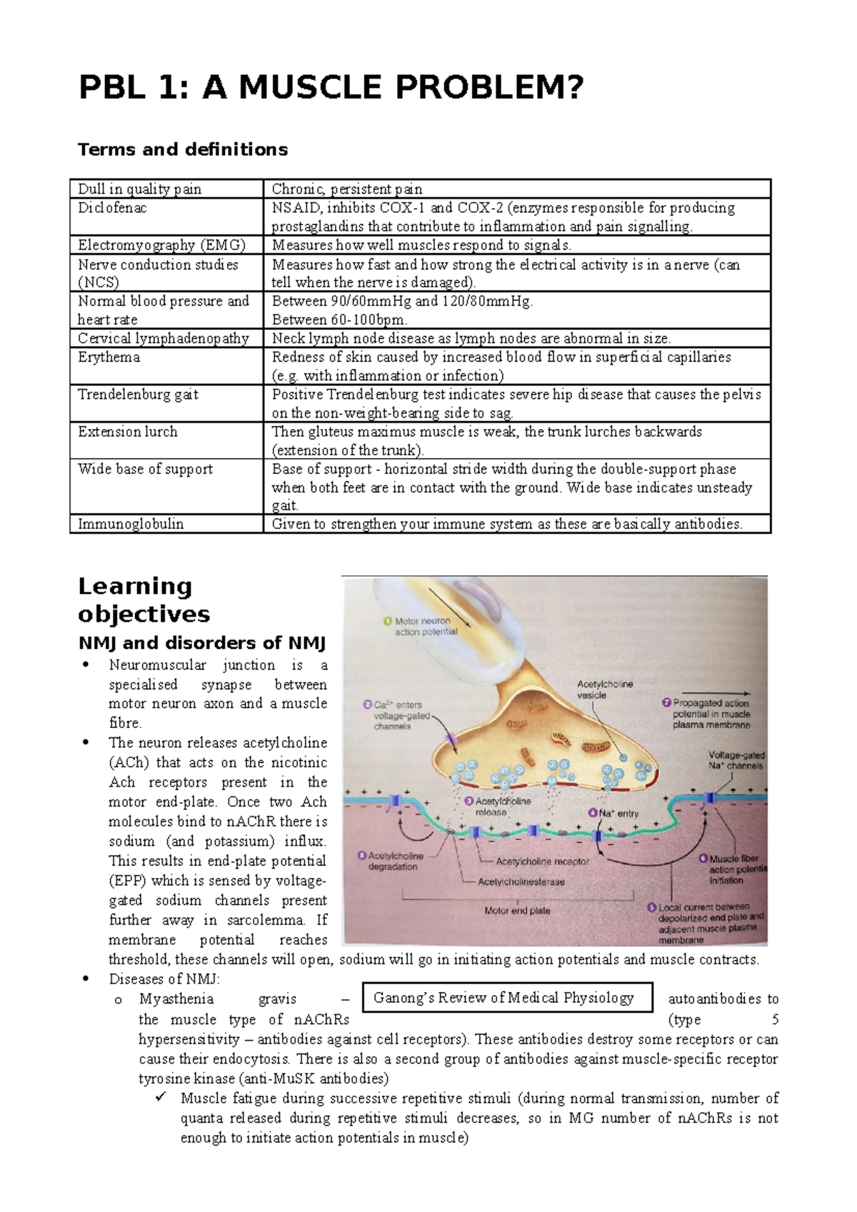 Movement&posture PBL1 - PBL 1: A MUSCLE PROBLEM? Terms and deinitions Dull in quality pain ...