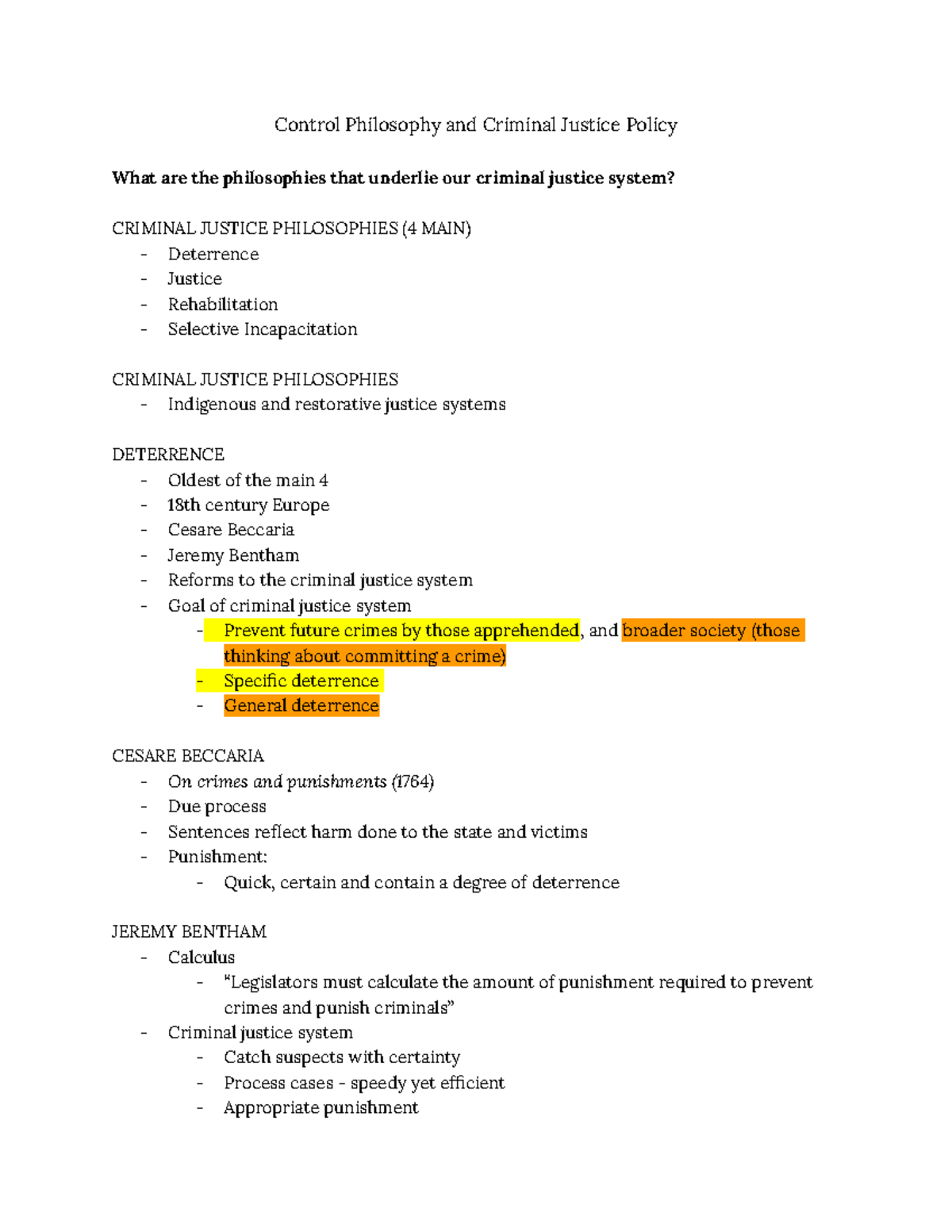 Criminal Justice lecture 3 - Control philosophy and criminal justice ...