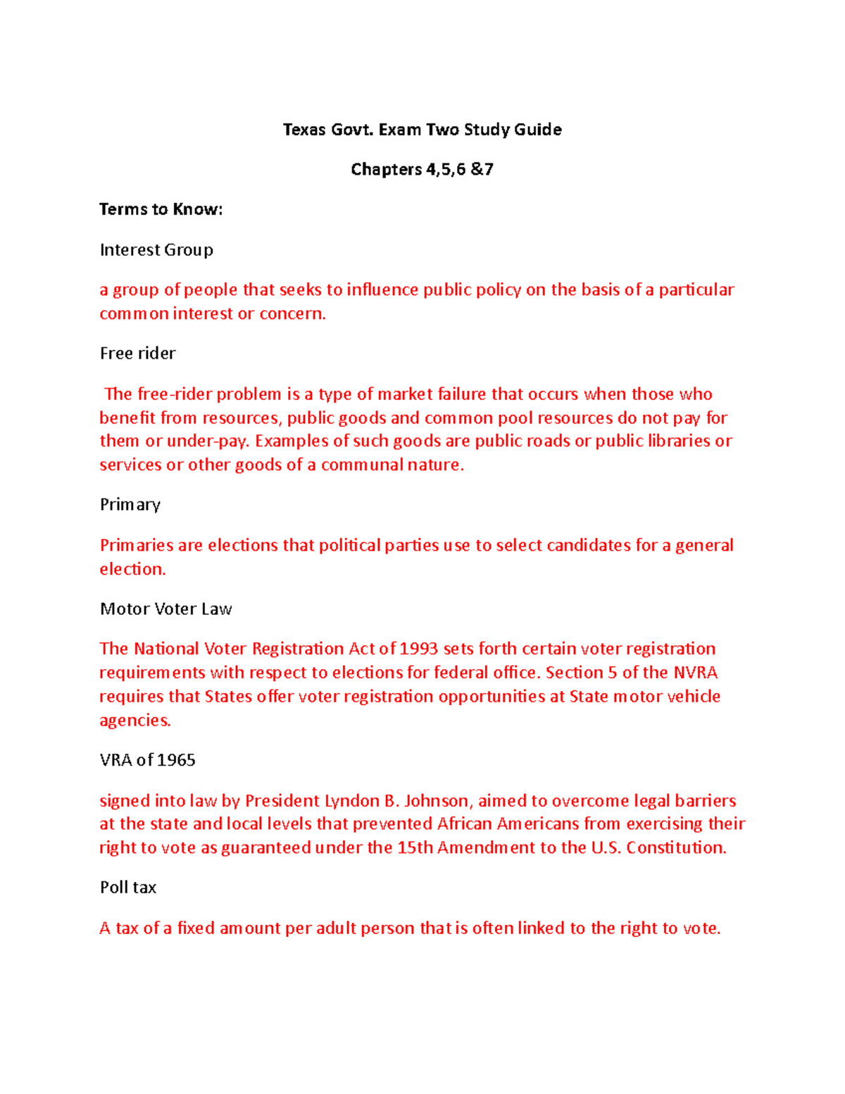 Texas Govt exam two study guide - Texas Govt. Exam Two Study Guide ...