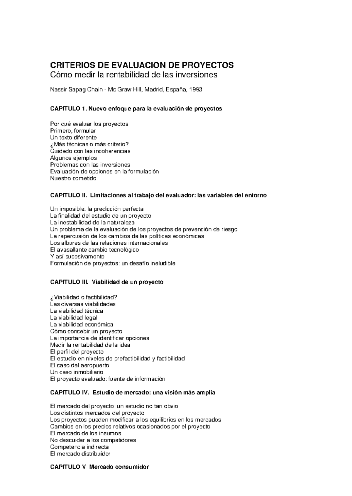 Criterios de evaluación Nassir Sapag Chain - CRITERIOS DE EVALUACION DE ...