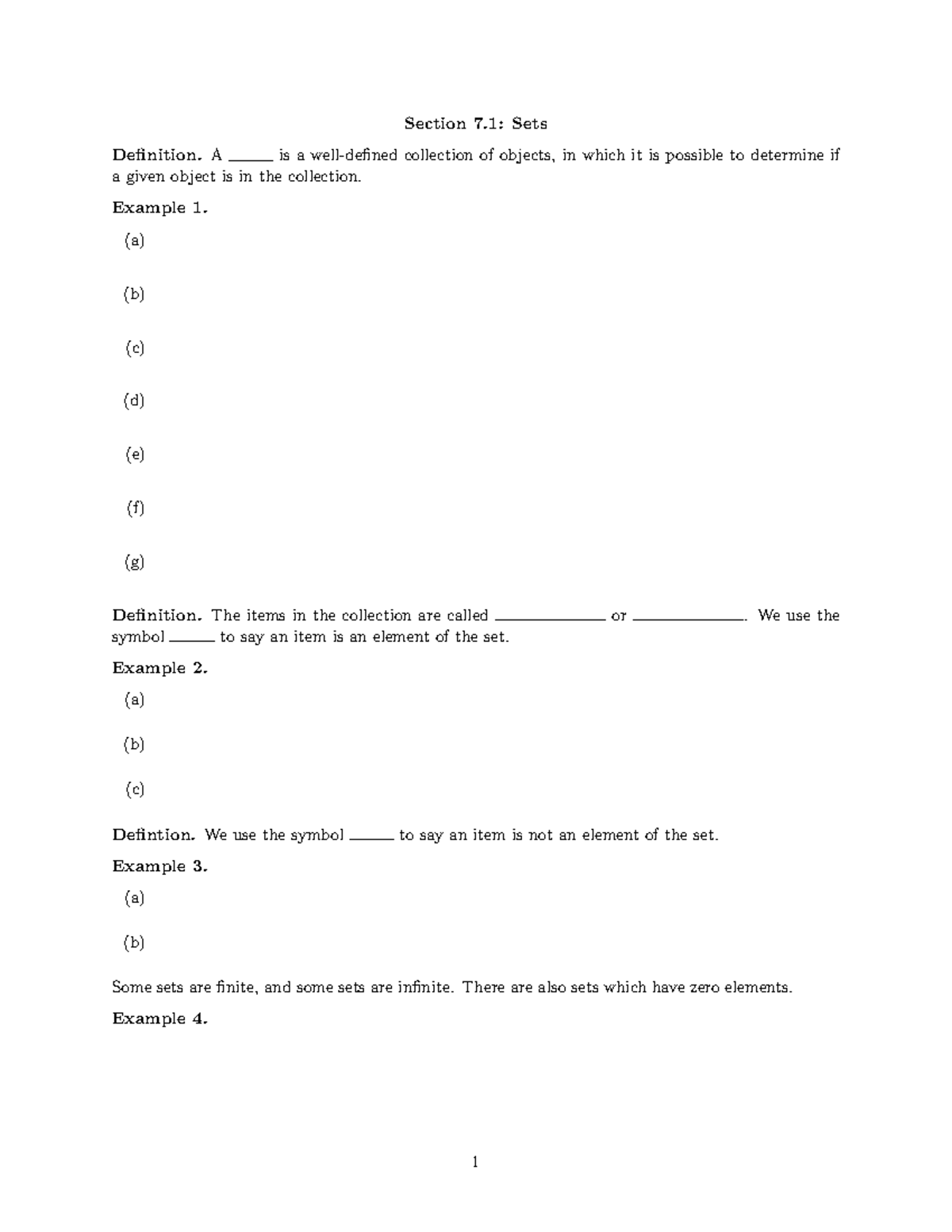 Sec7 1 - Math problem and note. - Section 7: Sets Definition. A is a ...